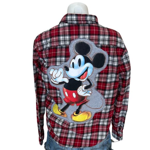 Cheekymontana | Tops | Mickey Mouse Flannel Plaid Shirt Shacket Small ...